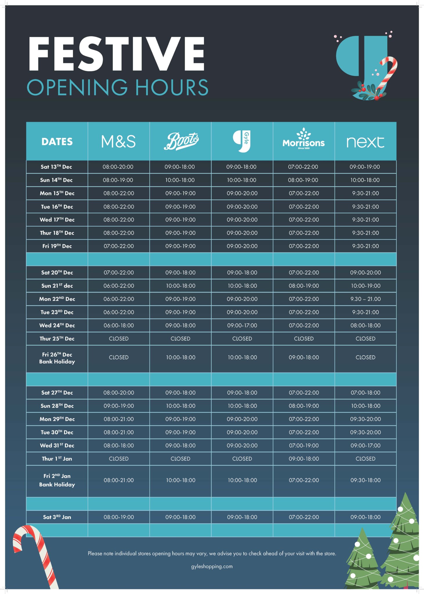 FESTIVE OPENING HOURS | Gyle Shopping Centre
